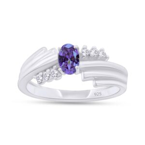 affy 6x4mm oval shape simulated amethyst and round natural diamond engagement ring in 14k white gold over 925 sterling silver ring size 7.5