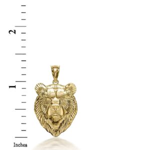 Certified 10K Yellow Gold Wild Viking Grizzly Bear Head Charm Pendant