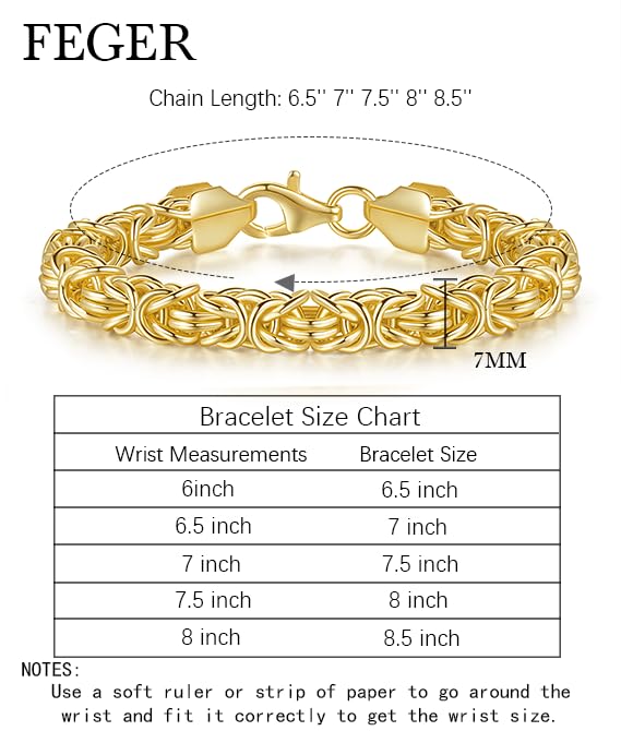 FEGER 14K Gold Bracelets for Women Men Bracelet Byzantine Link Chain Bracelet for Women Gold Stackable Bracelets Gifts (7" 7.5" 8" 8.5") (2 Length 6.5 Inches)