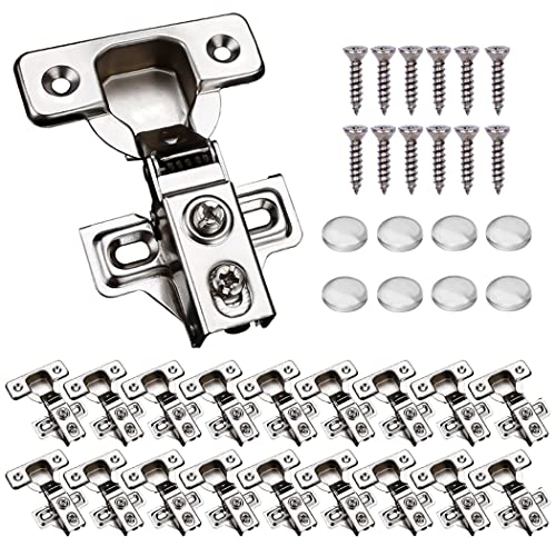 60 Pack Soft Close Cabinet Door Hinges for 1/2" Partial Overlay Cupboard, 100 Degree Opening Angel, Stainless Concealed Kitchen Cabinet Hinges with Mounting Screws and Manual