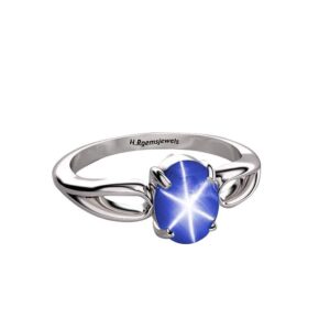 HRG Blue Lindy Star Ring 925 Sterling Silver 6Rays Star Ring Oval Cabochon Ring Weeding Ring Birthstone Ring (7)