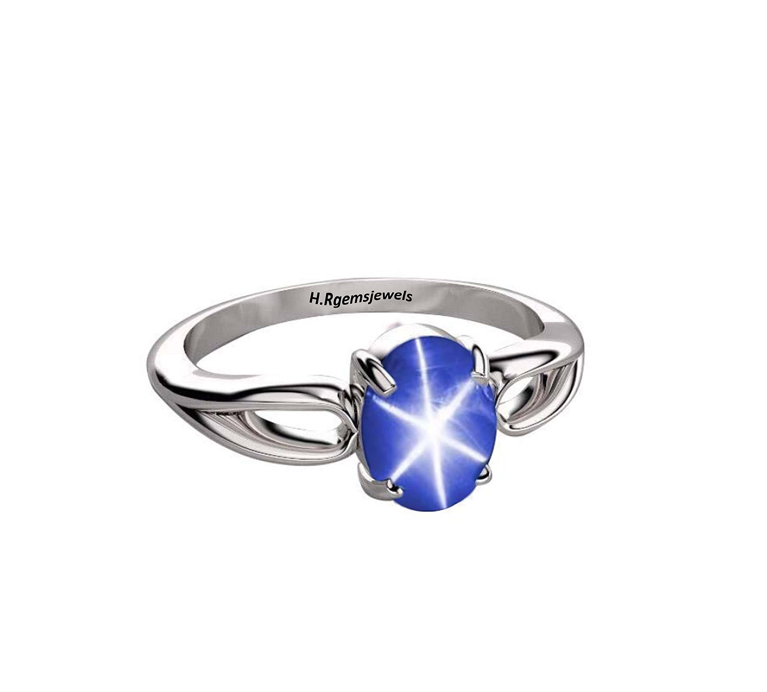 HRG Blue Lindy Star Ring 925 Sterling Silver 6Rays Star Ring Oval Cabochon Ring Weeding Ring Birthstone Ring (7)