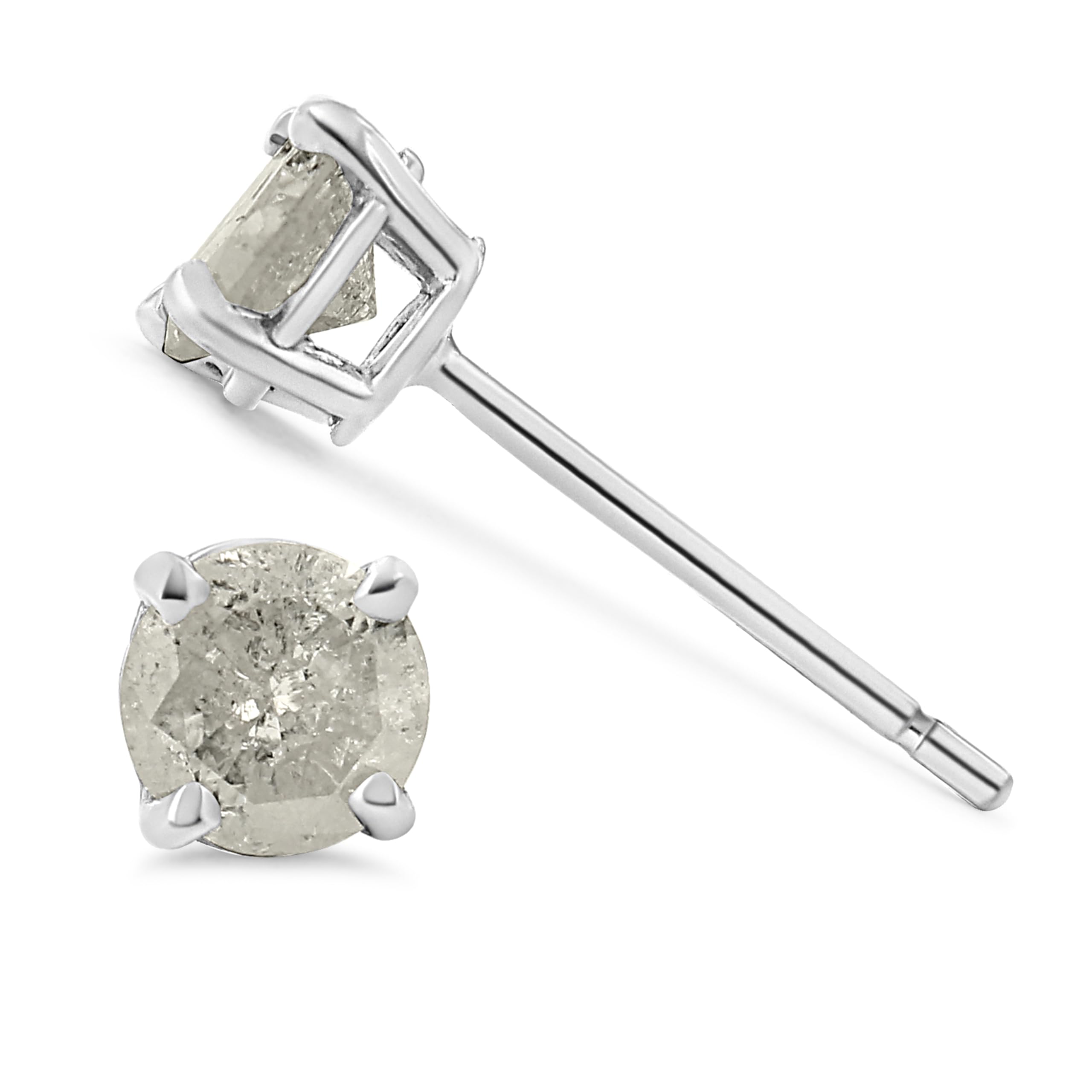 .925 Sterling Silver 3/4 Cttw 4-Prong Round-cut "Salt and Pepper" Diamond Classic Stud Earrings (H-I Color, I3 Clarity)