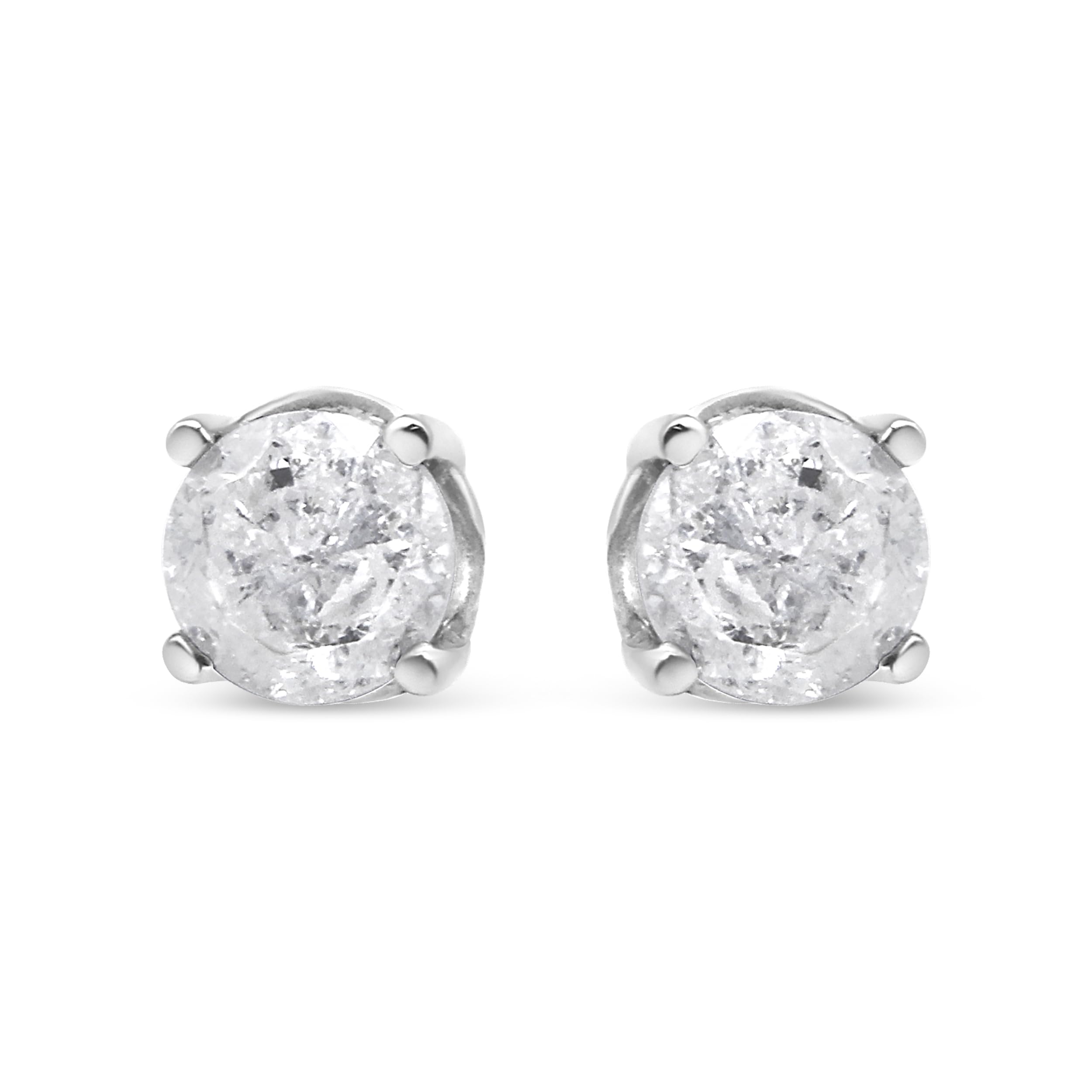 .925 Sterling Silver 3/4 Cttw 4-Prong Round-cut "Salt and Pepper" Diamond Classic Stud Earrings (H-I Color, I3 Clarity)