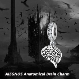 AIEGNOS Anatomical Brain Charms for Bracelet 925 Sterling Silver Gothic Anatomical Charm for Women Mother Daughter Doctor Nurse Halloween Anniversary Graduation Gifts