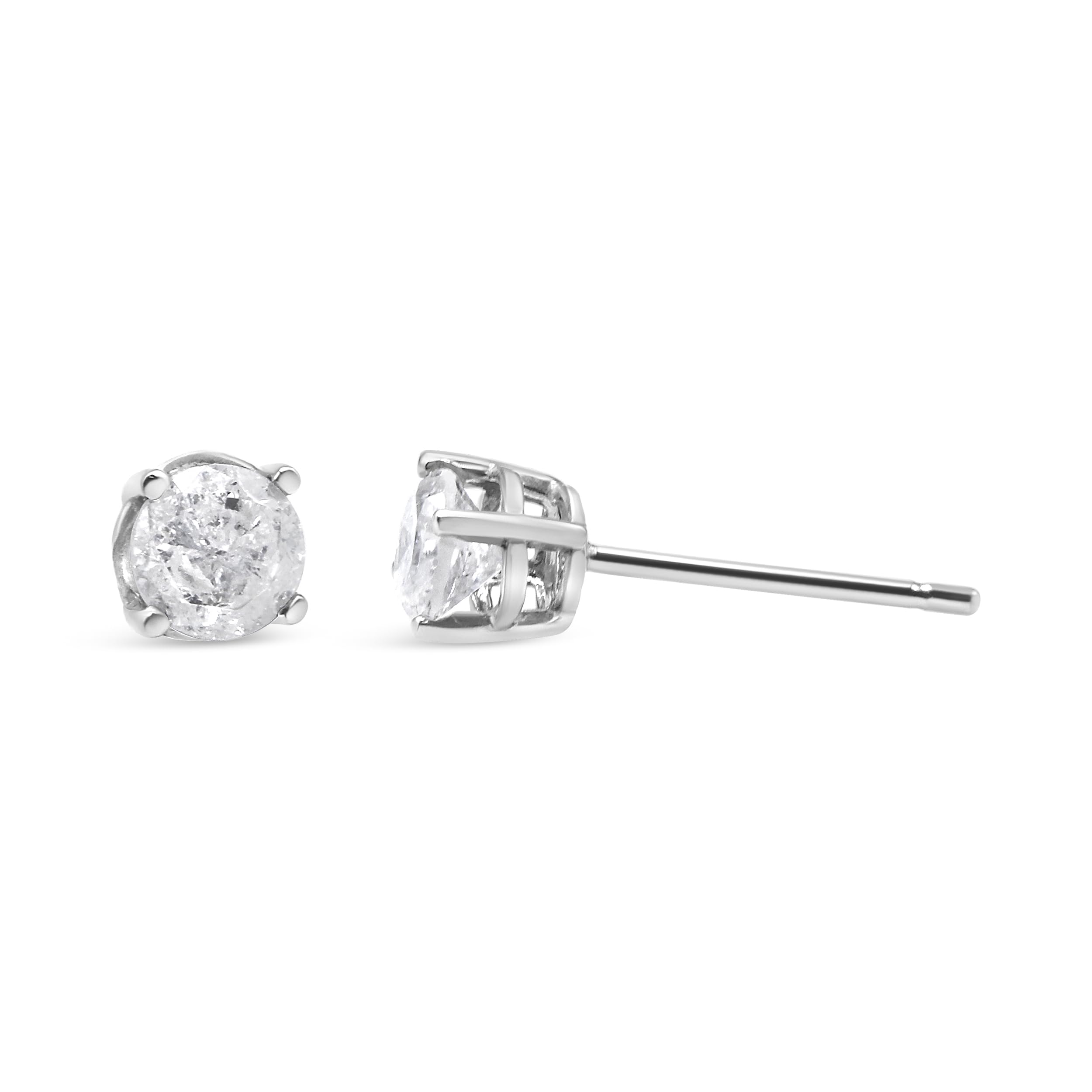 .925 Sterling Silver 3/4 Cttw 4-Prong Round-cut "Salt and Pepper" Diamond Classic Stud Earrings (H-I Color, I3 Clarity)