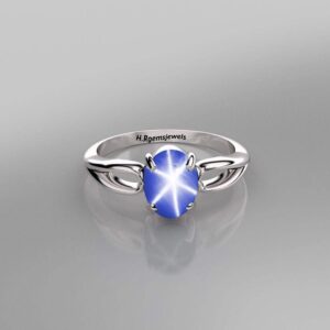 HRG Blue Lindy Star Ring 925 Sterling Silver 6Rays Star Ring Oval Cabochon Ring Weeding Ring Birthstone Ring (7)