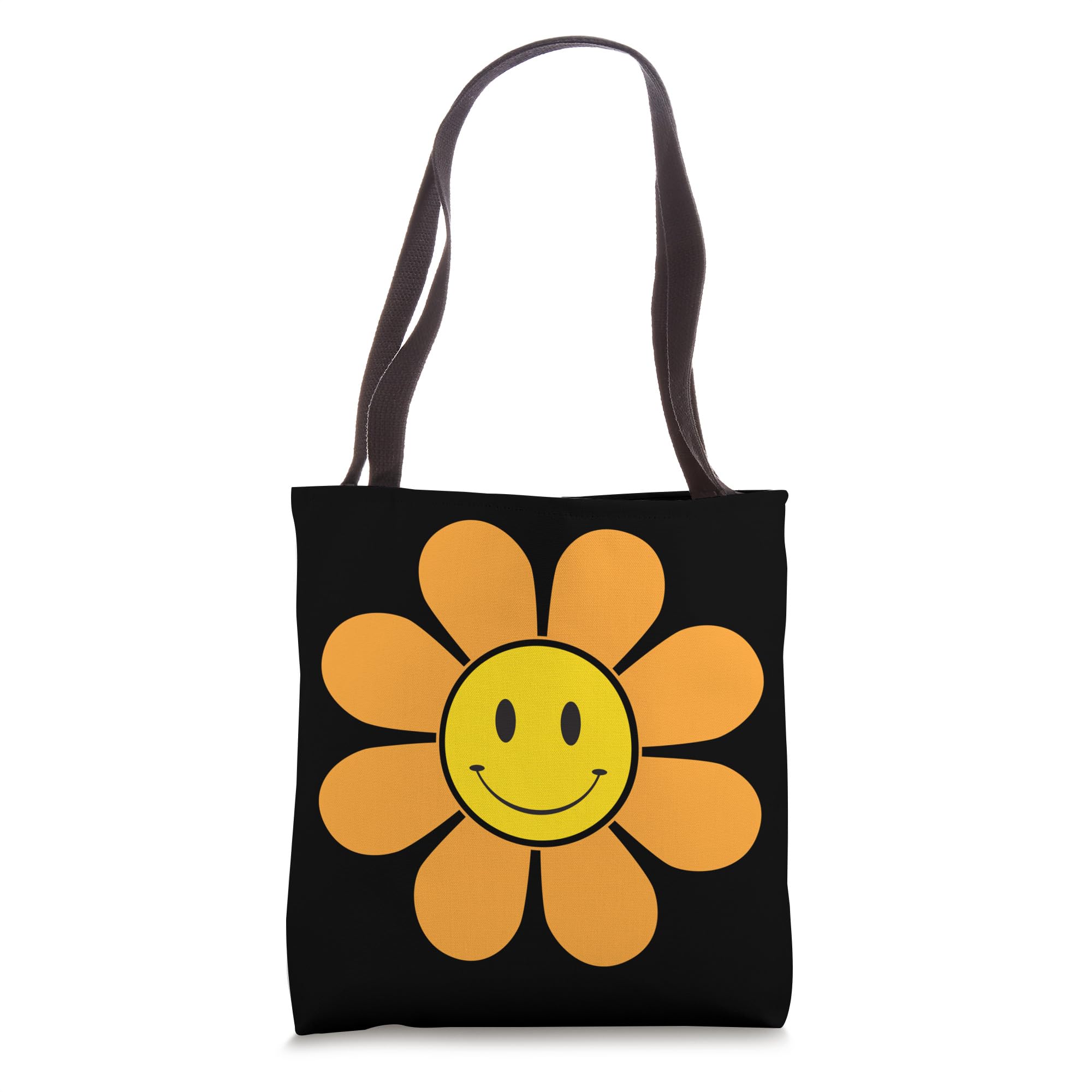 Orange 70s Retro Flower with a Yellow Smiling Face Summer Tote Bag