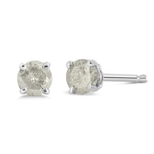 .925 sterling silver 3/4 cttw 4-prong round-cut "salt and pepper" diamond classic stud earrings (h-i color, i3 clarity)