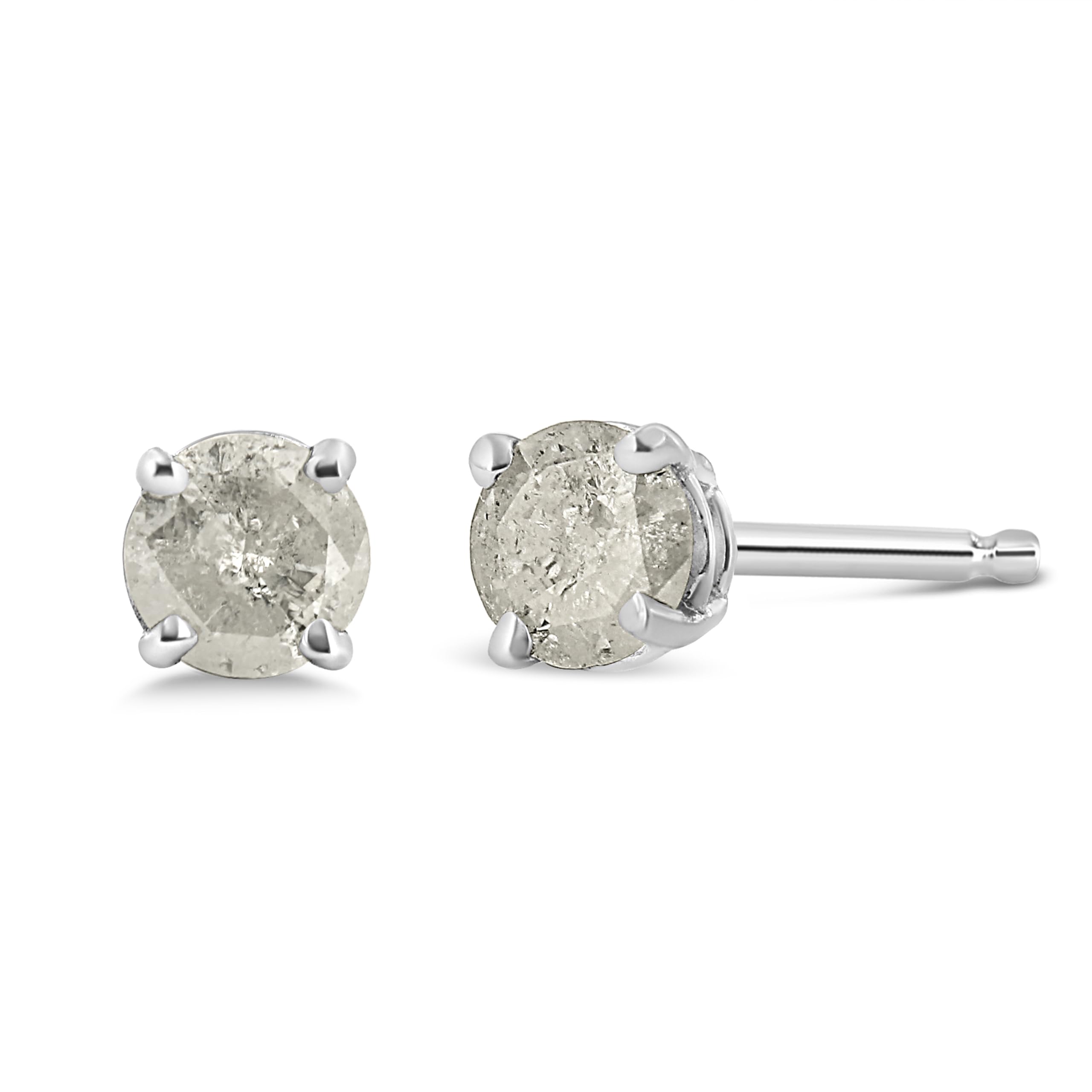 .925 Sterling Silver 3/4 Cttw 4-Prong Round-cut "Salt and Pepper" Diamond Classic Stud Earrings (H-I Color, I3 Clarity)