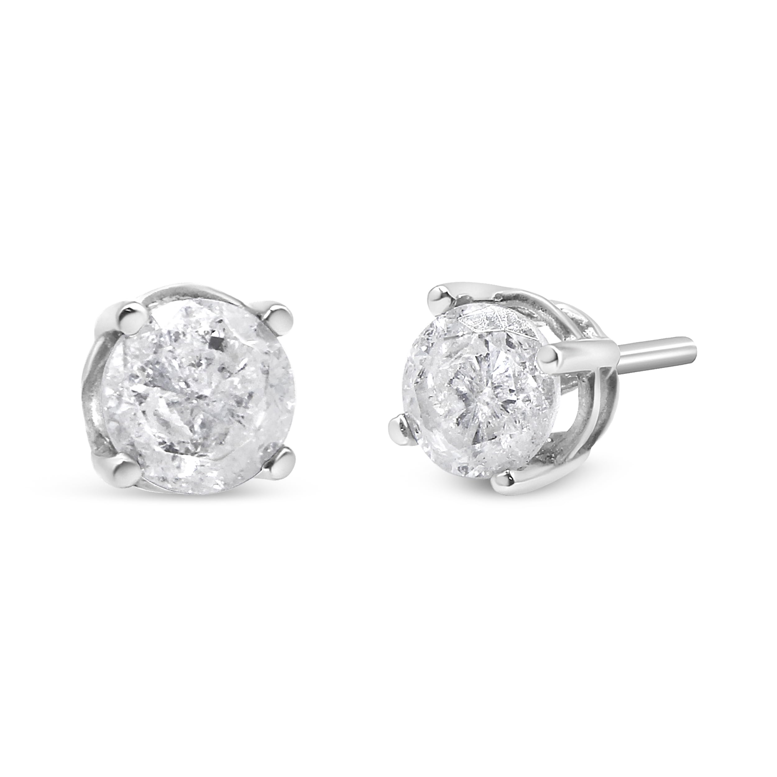 .925 Sterling Silver 3/4 Cttw 4-Prong Round-cut "Salt and Pepper" Diamond Classic Stud Earrings (H-I Color, I3 Clarity)