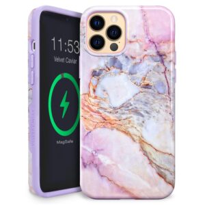 velvet caviar for iphone 13 pro max case white marble [10ft drop tested] compatible with magsafe - protective microfiber lining