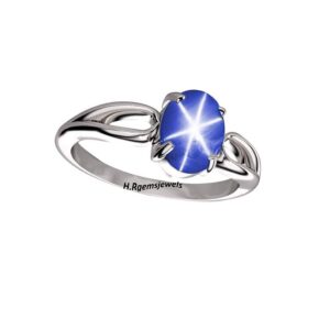 HRG Blue Lindy Star Ring 925 Sterling Silver 6Rays Star Ring Oval Cabochon Ring Weeding Ring Birthstone Ring (7)