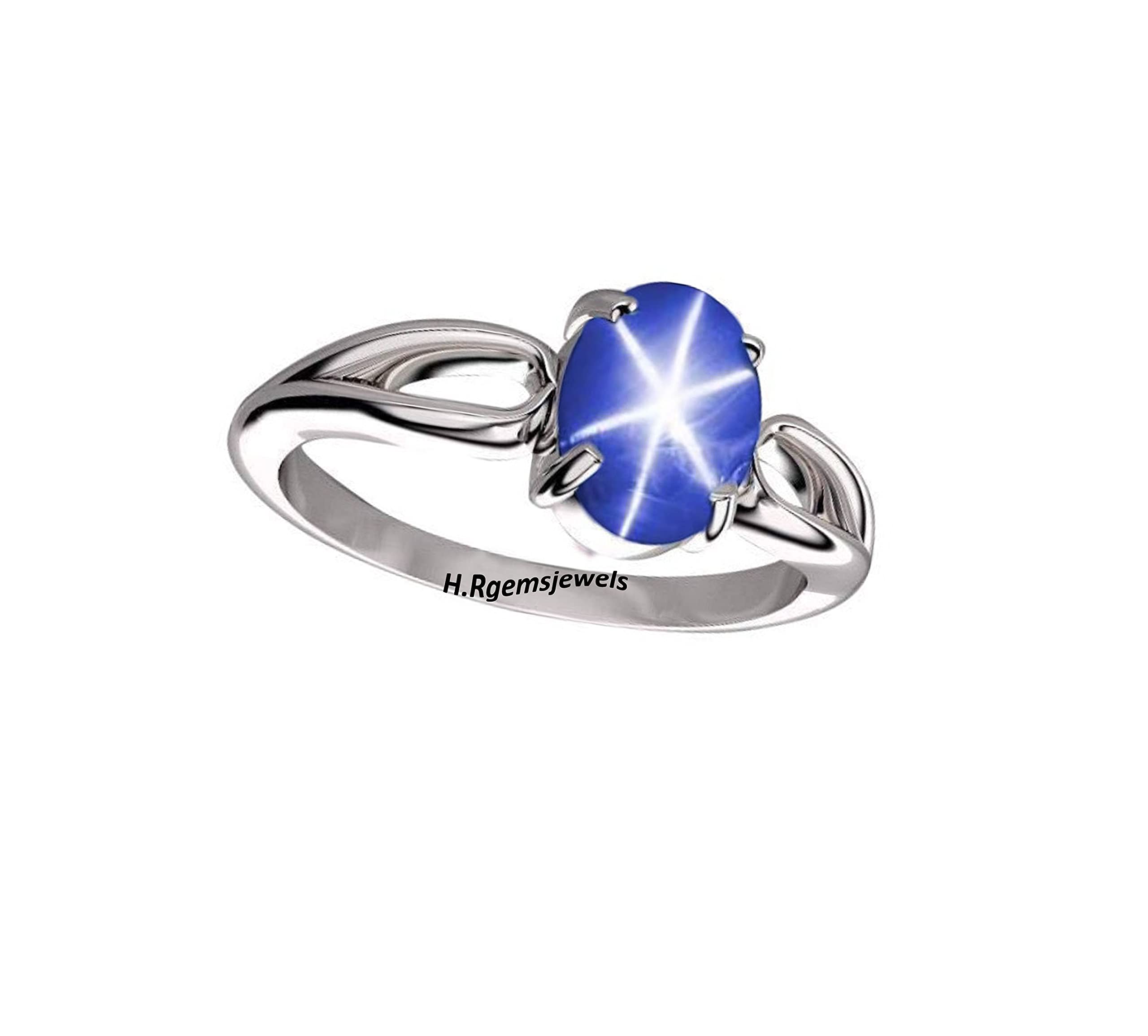 HRG Blue Lindy Star Ring 925 Sterling Silver 6Rays Star Ring Oval Cabochon Ring Weeding Ring Birthstone Ring (7)