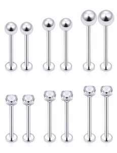 ftovosyo 12pcs 14g cheek piercing jewelry stainless steel dimple rings labret long tongue barbell body piercing jewelry for women men bar length 14mm-19mm silver-tone