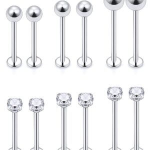 Ftovosyo 12Pcs 14G Cheek Piercing Jewelry Stainless Steel Dimple Rings Labret Long Tongue Barbell Body Piercing Jewelry for Women Men Bar Length 14mm-19mm Silver-Tone