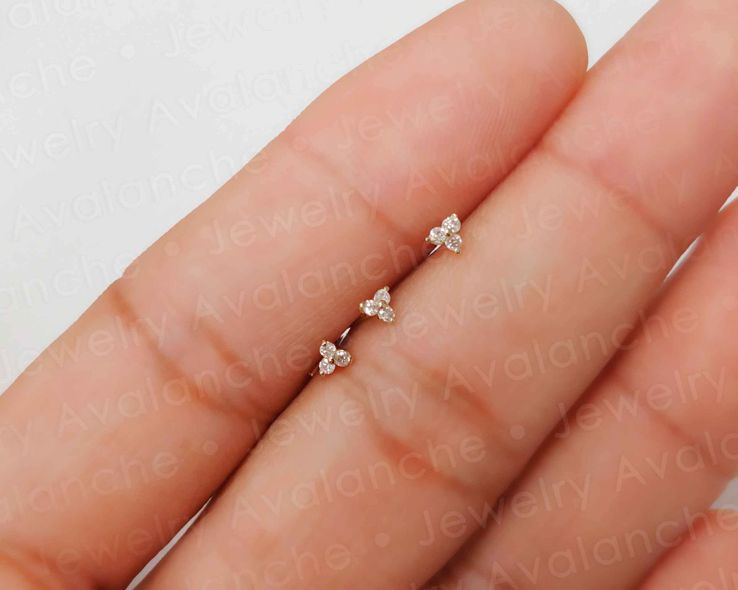 Jewelry Avalanche 3-Stone 0.030ctw Moissanite Nose Stud - 22G Solid 14Kt Yellow Gold Nose Bone Stud Nose Ring - April Birthstone Nose Stud NBYG313-MNT