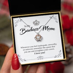 Aphrodite's Mom Birthday Gifts, To My Badass Mom,Luxe Crown Necklace, Birthday Gifts for Mom, 925 Sterling Silver, Necklaces for Women, Gifts for Mom From Daughter, Sterling Silver, Cubic Zirconia