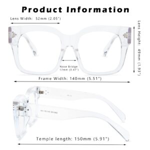 COASION Blue Light Blocking Oversized Glasses Stylish Fake Eyeglasses for Women Square Thick Frame Eyewear (Transparent)