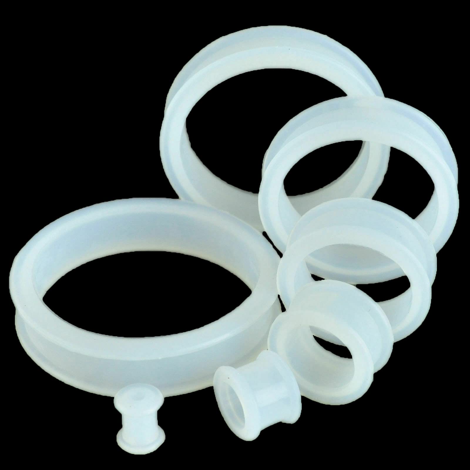 Pair 1-3/4" (44MM) CLEAR SILICONE FLAT FLARE TUNNELS Double Flare Gauges Thin Soft Flexible Flesh Plugs (2pcs)