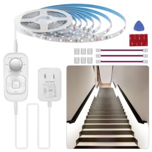 motion sensor lights indoor plug-in led step lights strip with ul fcc adapter timer dimmer multi-functional controller for stairway kitchen cabinet bedroom corridor washroom counter shelf showcase