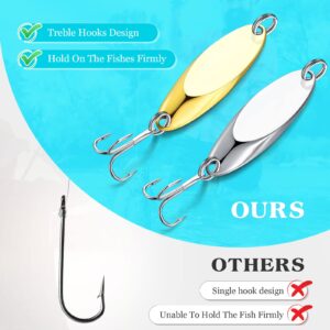 30 Pieces Fishing Spoons Lures, Treble Hooks Fishing Spoons Hard Metal Spoon Lures Spoons Gold Silver for Huge Distance Cast Saltwater Freshwater Fishing in 1/5 oz 1/4 oz 3/8 oz 1/2 oz 3/4 oz