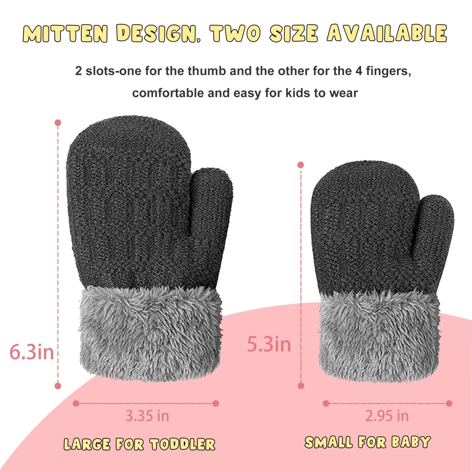 3 Pack Baby Mittens for Toddler Girls Boys, 2 Size Winter Mitten Gloves for Baby Infant Newborn Kids, Unisex Warm Fleece Lined Gloves Hand Mittens for Cold Weather-11