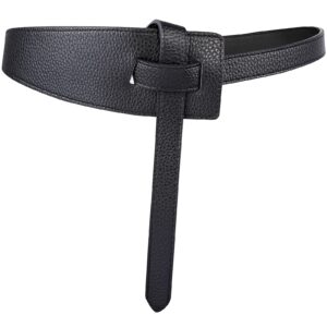 glamorstar women leather belts vintage irregular waist belt for dresses tie knot waistband belt black 120cm/47.2in