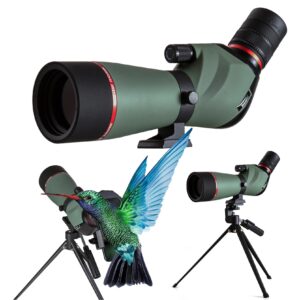 gosky spotting scope, 20-60x60 spotting scopes for target shooting & hunting & bird watching, bak4 high definition, angled spotter scope with tripod, phone adapter, carrying bag