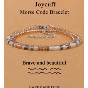 Funny Gifts for Friend Morse Code Bracelets for Women Inspirational Hidden Message Jewelry Birthday Christmas Gifts for Her Best Friend Sister Adjustable Bead Wrap Bracelets Brave and Beautiful