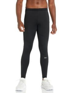 reebok men's standard running tights, black/small logo grey, large