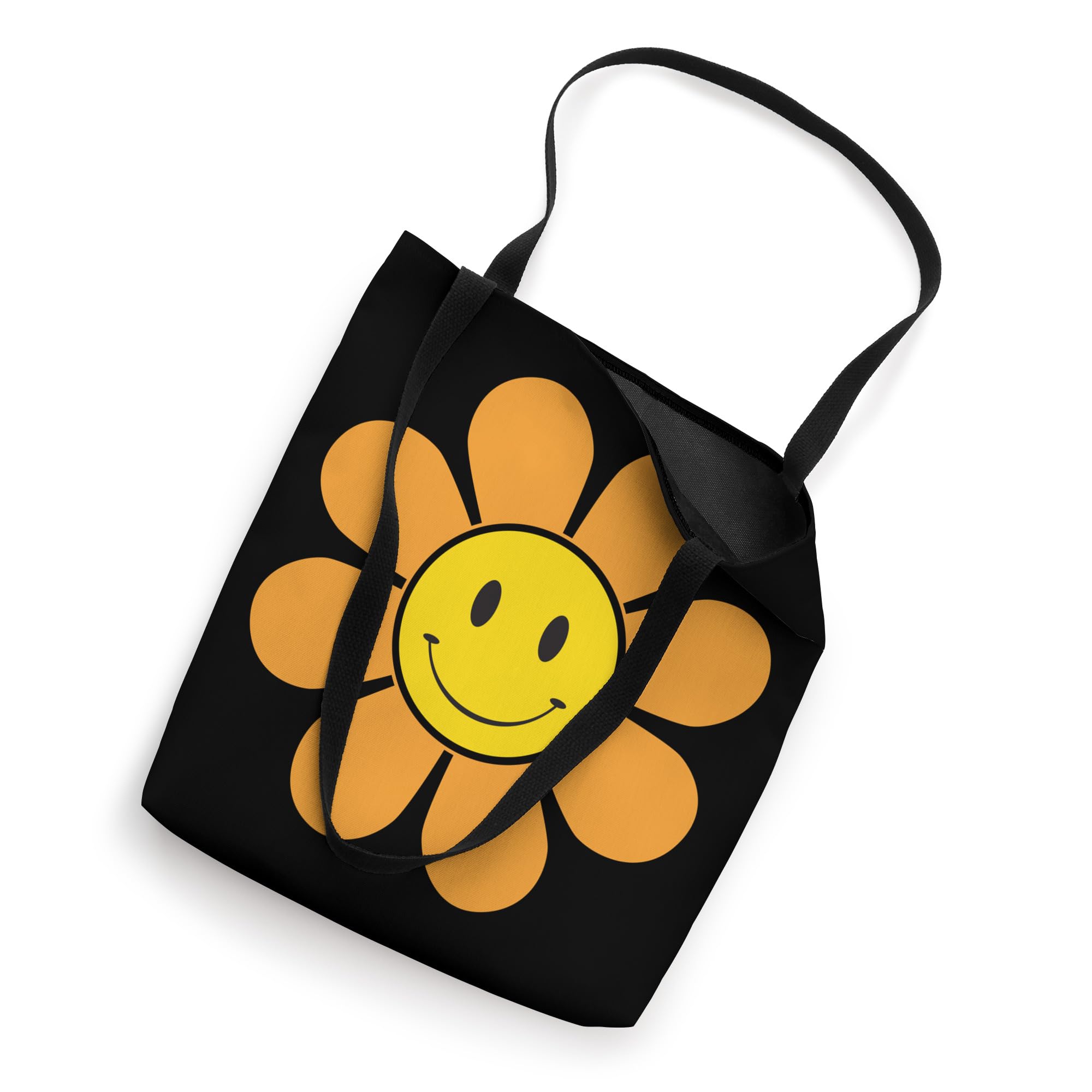 Orange 70s Retro Flower with a Yellow Smiling Face Summer Tote Bag