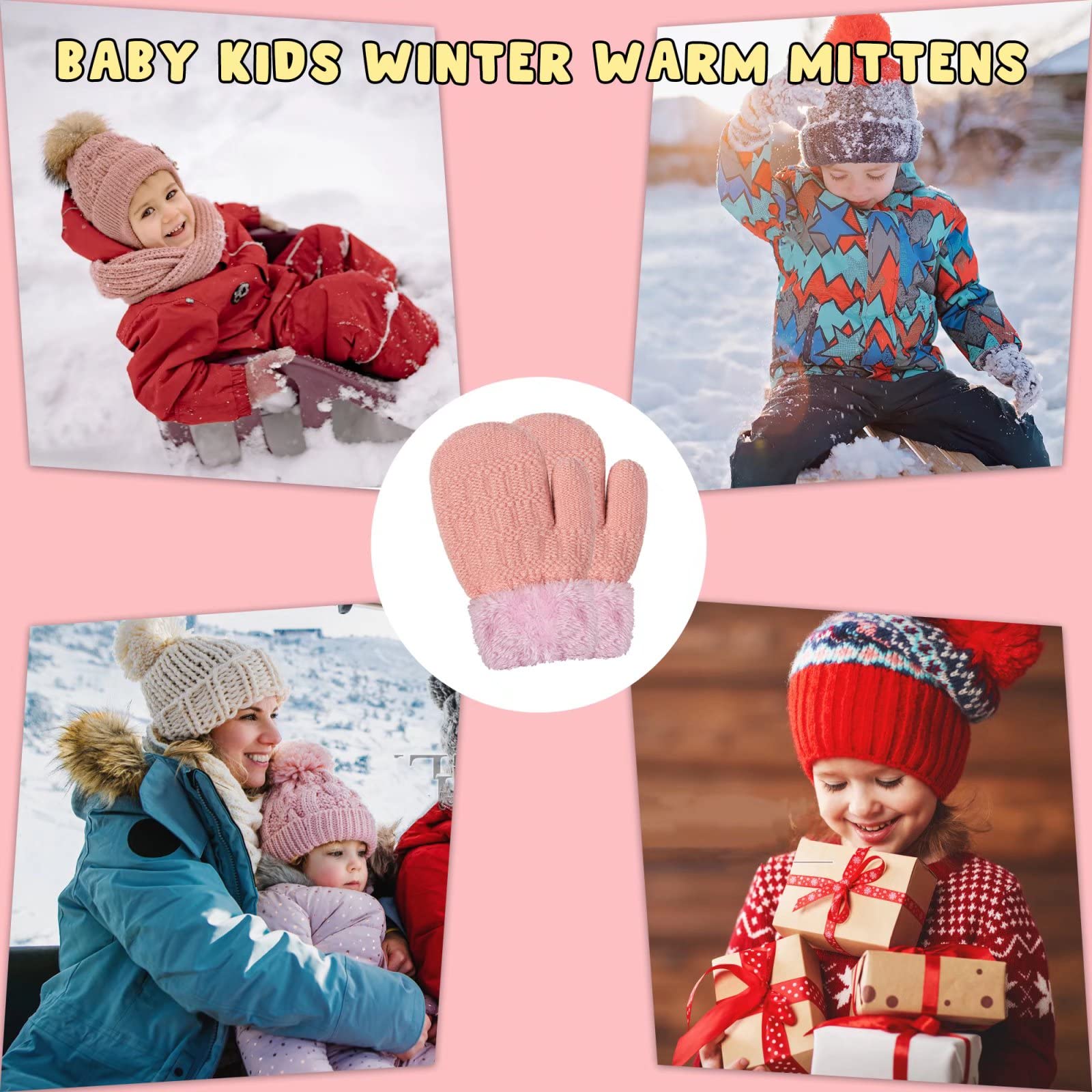 3 Pack Baby Mittens for Toddler Girls Boys, 2 Size Winter Mitten Gloves for Baby Infant Newborn Kids, Unisex Warm Fleece Lined Gloves Hand Mittens for Cold Weather-11