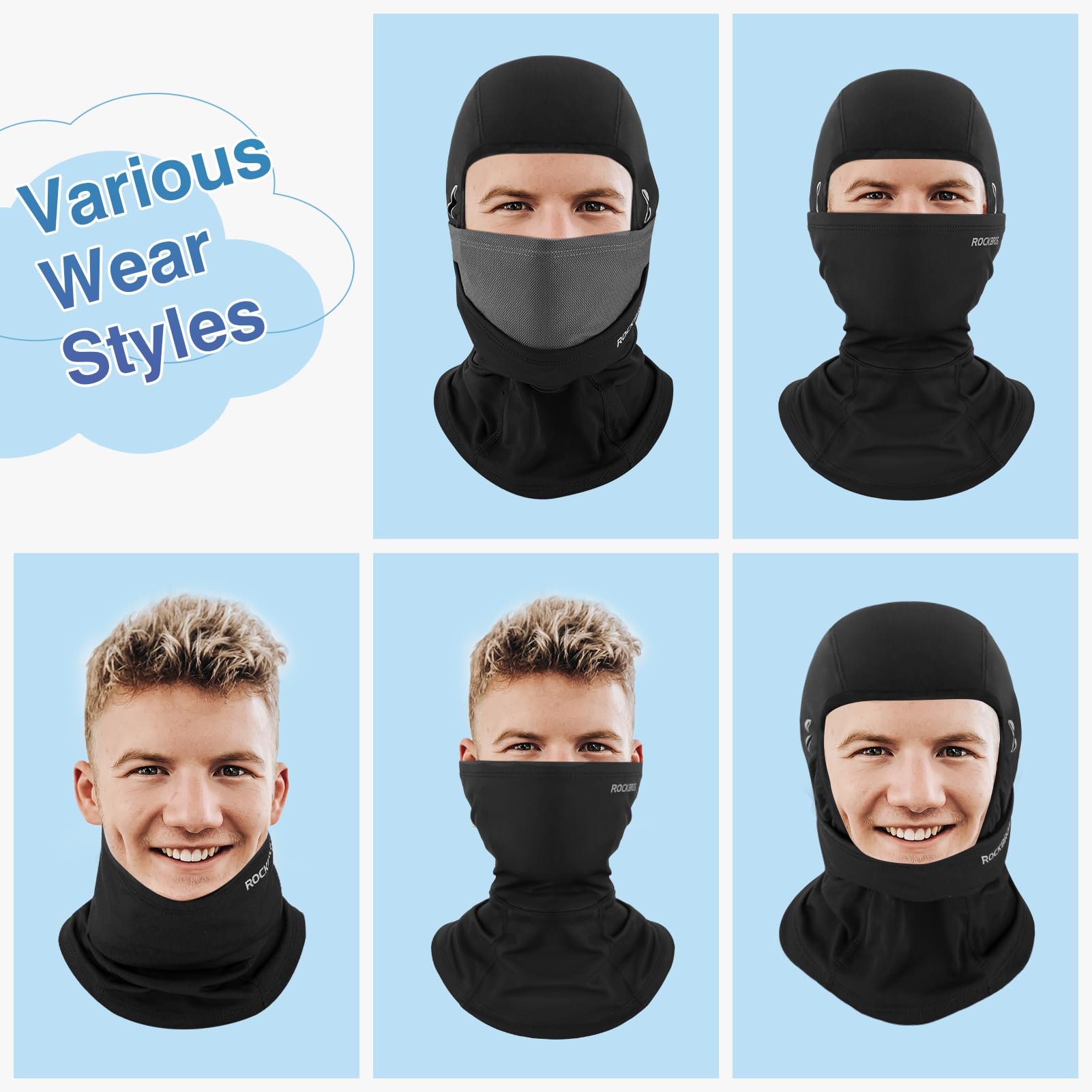 ROCKBROS Ski Mask Balaclava for Men Cold Weather Scarf Windproof Thermal Winter Women Neck Warmer Hood for Cycling Hiking