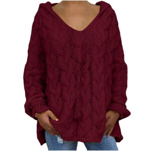 oversized sweater for women, plus size fashion solid cable knit sweater hoodie casual crewneck long sleeve shirt top