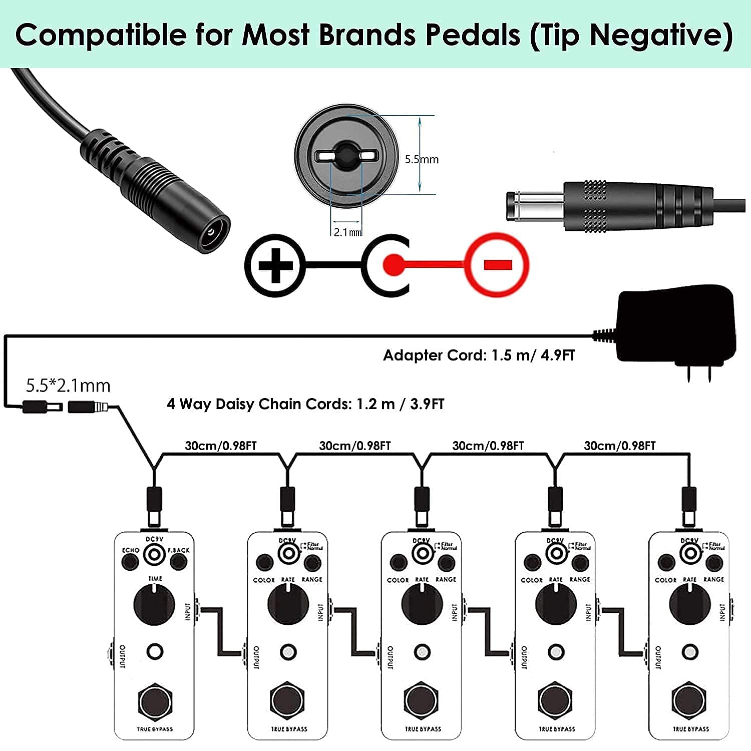 JOYO JF-13 AC Tone Amp Simulator Pedal Bundle with DC 9V Pedal Power Supply (800mA -1A) AC Adapter