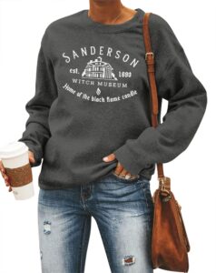 fashgl sanderson witch museum sweatshirt womens halloween pullover shirt casual lightweight long sleeve shirt gray