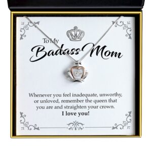 aphrodite's mom birthday gifts, to my badass mom,luxe crown necklace, birthday gifts for mom, 925 sterling silver, necklaces for women, gifts for mom from daughter, sterling silver, cubic zirconia