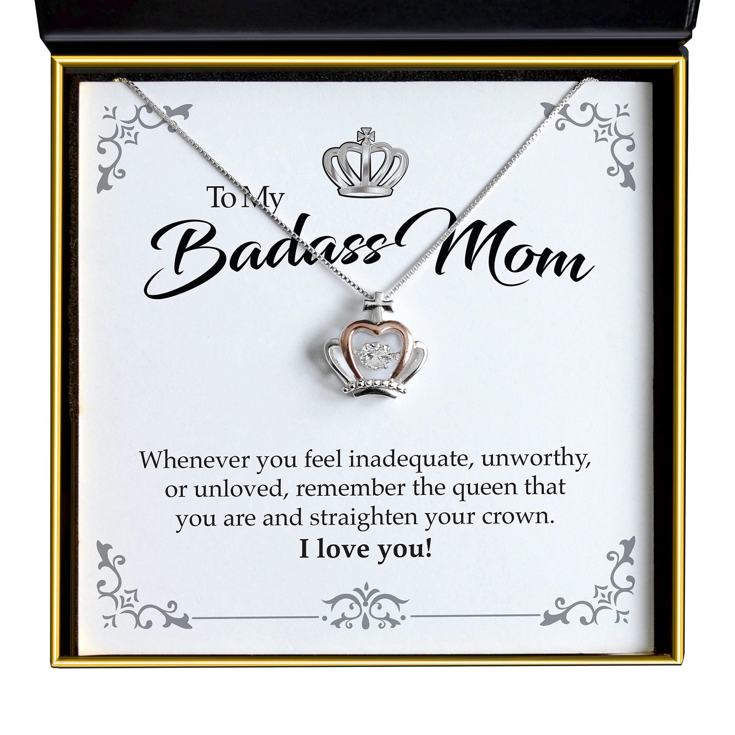 Aphrodite's Mom Birthday Gifts, To My Badass Mom,Luxe Crown Necklace, Birthday Gifts for Mom, 925 Sterling Silver, Necklaces for Women, Gifts for Mom From Daughter, Sterling Silver, Cubic Zirconia