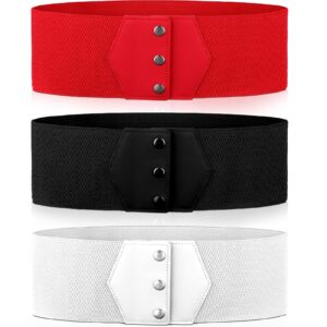 stretchy belt for women 3 pieces elastic snap belt white red black women belts for dresses vintage cinch belt elastic waist belt women's snap-button waistband for daily dress coat costume supplies