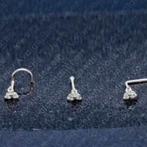 Jewelry Avalanche 3-Stone 0.030ctw Moissanite Nose Stud - 22G Solid 14Kt Yellow Gold Nose Bone Stud Nose Ring - April Birthstone Nose Stud NBYG313-MNT