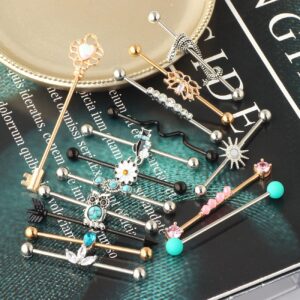 Suotarn 14G Industrial Barbell Earring Cartilage Stainless Steel 38mm 1 1/2 inch Industrial Piercing Bar Body Piercing Jewelry for Women Men