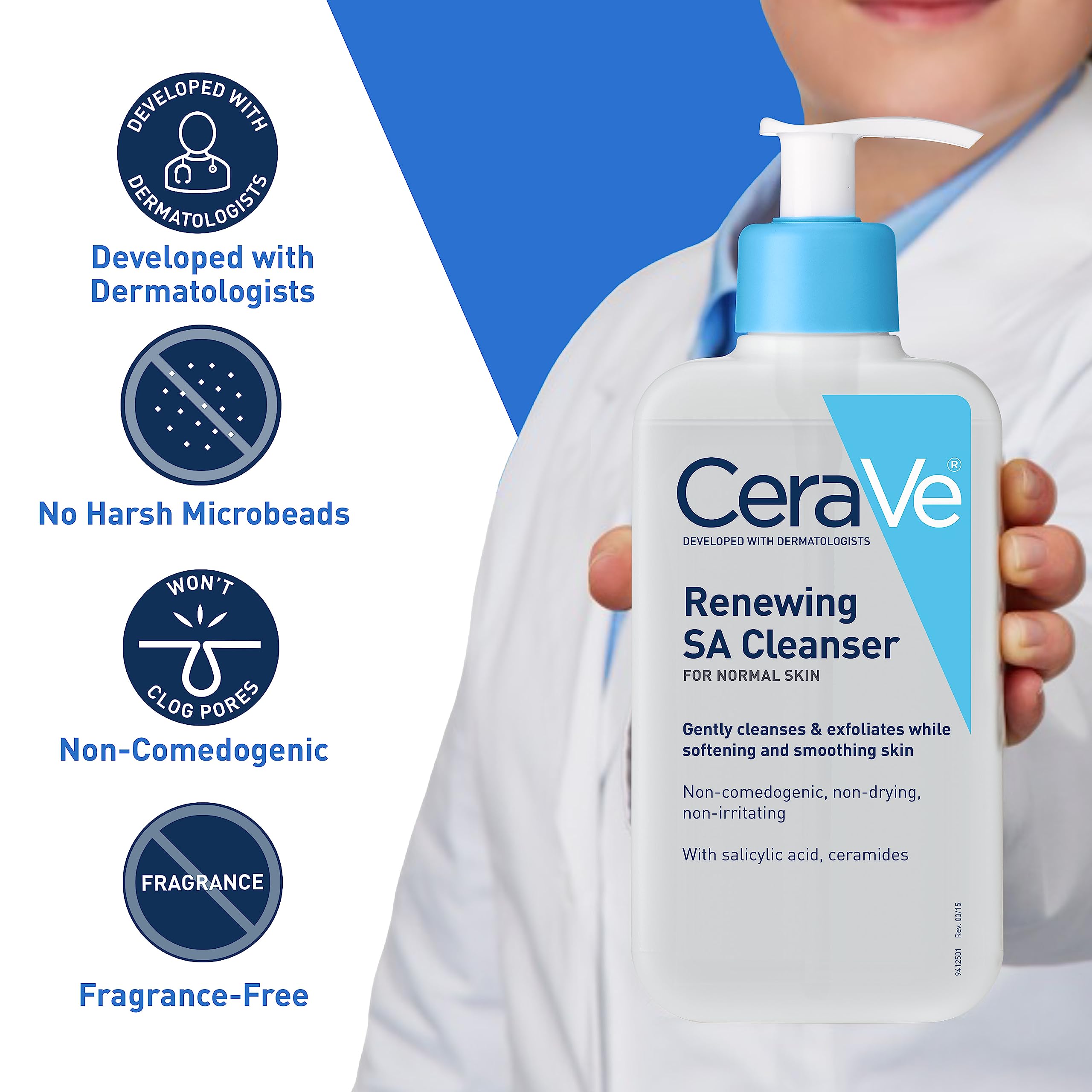 CeraVe SA Cleanser | Salicylic Acid Cleanser with Hyaluronic Acid, Niacinamide & Ceramides| BHA Exfoliant for Face | Fragrance Free Non-Comedogenic | 8 Ounce