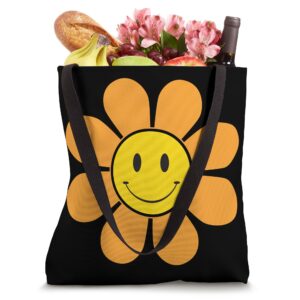 Orange 70s Retro Flower with a Yellow Smiling Face Summer Tote Bag