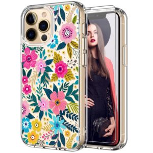 icedio for iphone 13 pro case with screen protector,slim fit crystal clear cover with fashionable designs for girls women,protective phone case for iphone 13 pro 6.1" cute colorful blooming floral