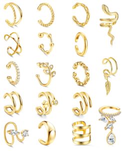 haiaiso 18 pcs gold ear cuffs for women non piercing adjustable ear cuff earrings clip on cartilage helix wrap ear jewelry set…