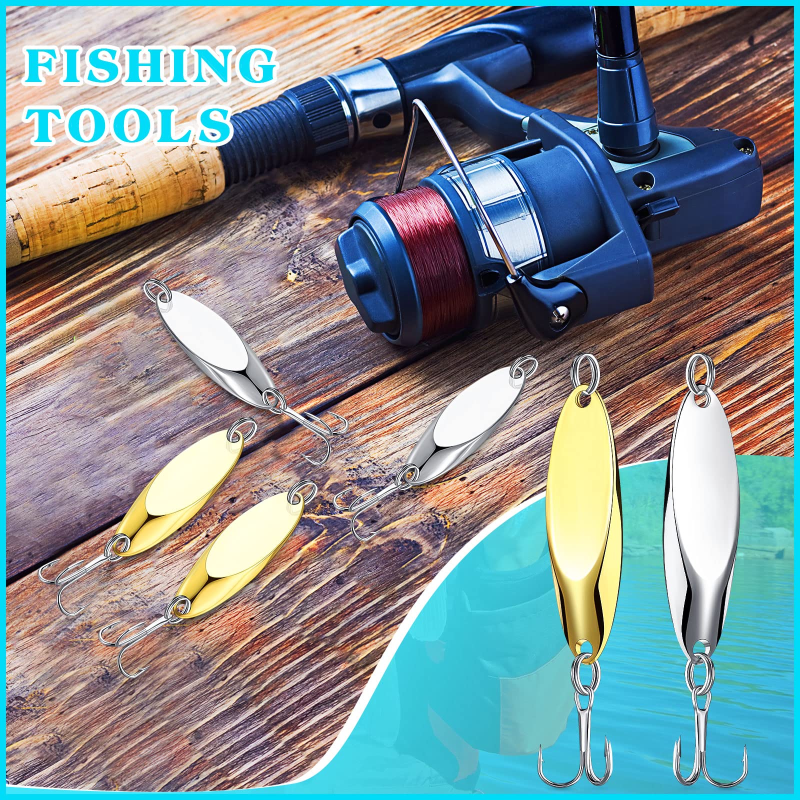 30 Pieces Fishing Spoons Lures, Treble Hooks Fishing Spoons Hard Metal Spoon Lures Spoons Gold Silver for Huge Distance Cast Saltwater Freshwater Fishing in 1/5 oz 1/4 oz 3/8 oz 1/2 oz 3/4 oz