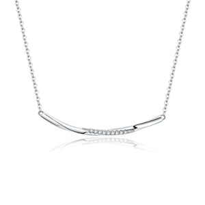 personalized necklace with cz crystal 925 sterling silver personalized necklace for women (simplicity smile bar necklace)