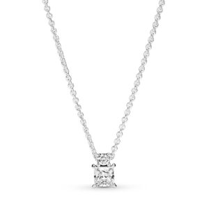 pandora jewelry sparkling collier round & square pendant necklace for women - sterling silver with cubic zirconia - 17.7'', clear,silver, one size (pack of 1) (390048c01-45)