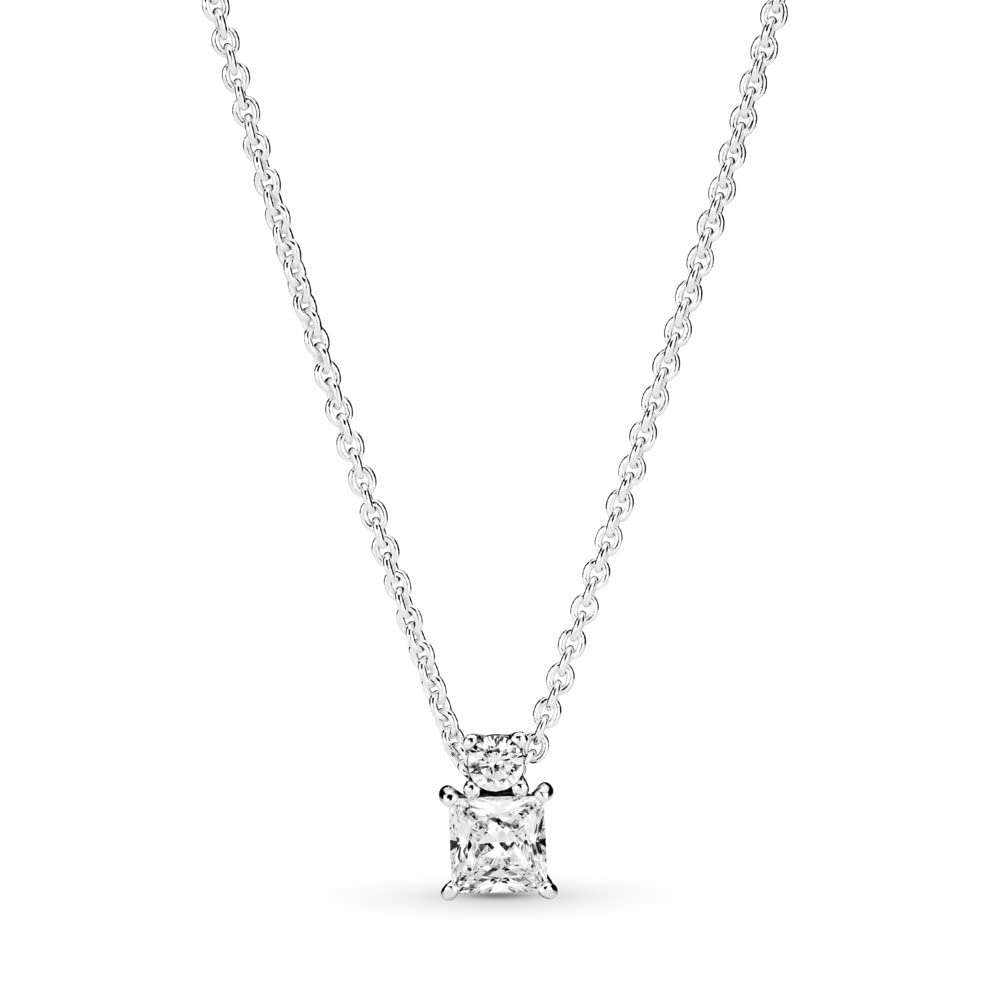 PANDORA Jewelry Sparkling Collier Round & Square Pendant Necklace for Women - Sterling Silver with Cubic Zirconia - 17.7'', Clear,Silver, One Size (Pack of 1) (390048C01-45)